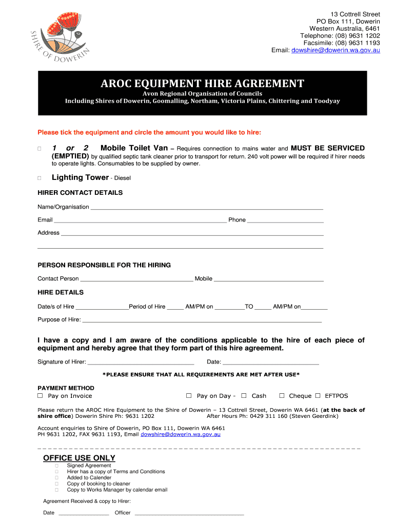 Fillable Online COMMUNITY BUS HIRE AGREEMENT - dowerin.wa.gov.au Fax ...