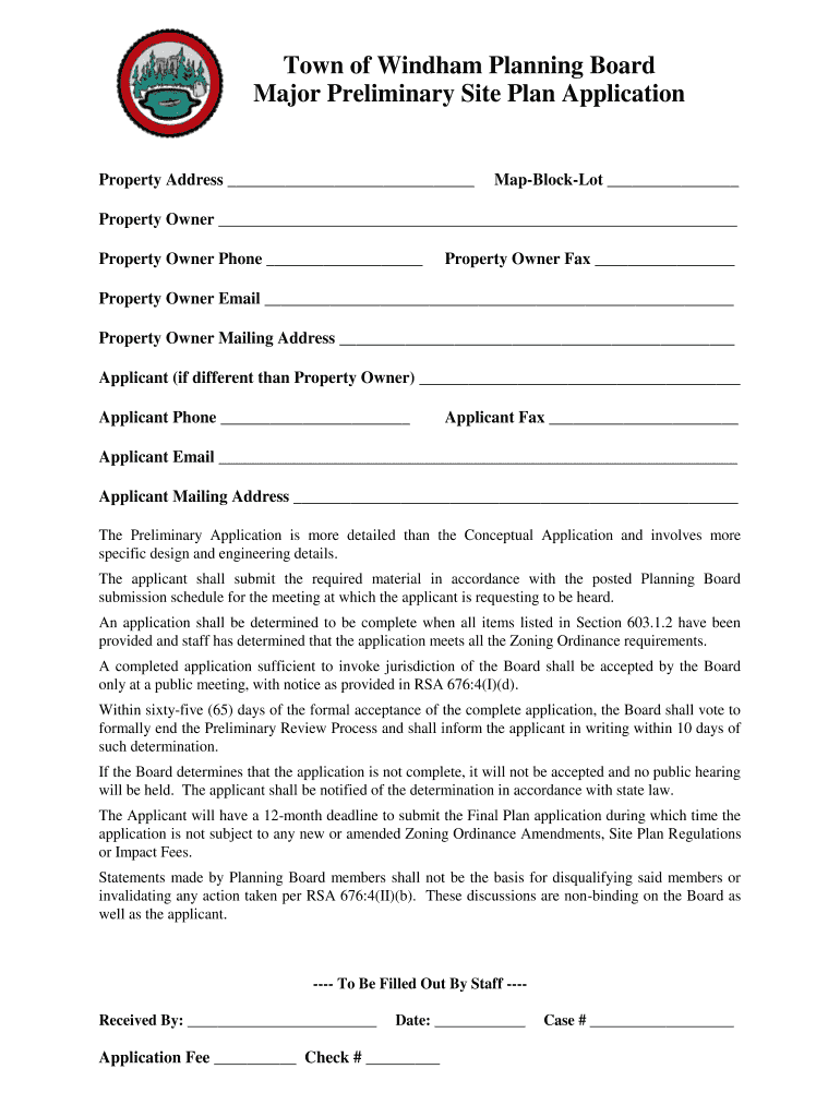 Fillable Online Major Preliminary Site Plan Application Fax Email Print ...