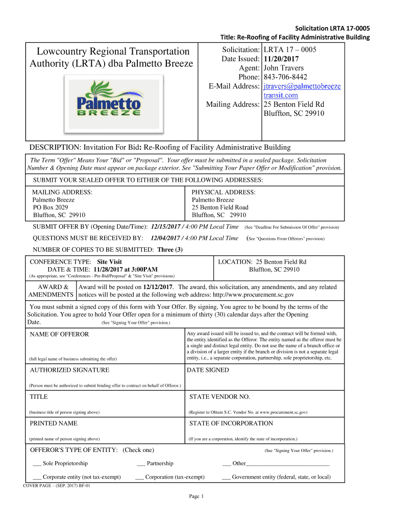 Fillable Online Lowcountry Regional Transportation Solicitation: LRTA 17 ... Fax Email Print ...