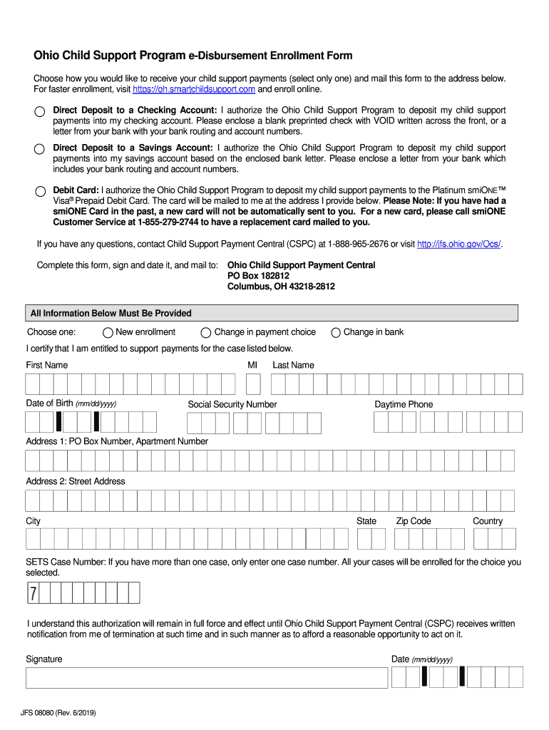 Fillable Online Ohio Child Support Program e-Disbursement Enrollment ...
