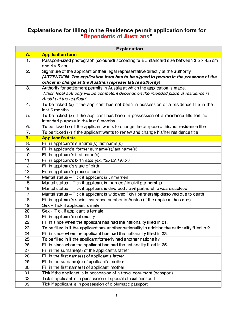 Fillable Online Explanations for filling in the Residence permit ...