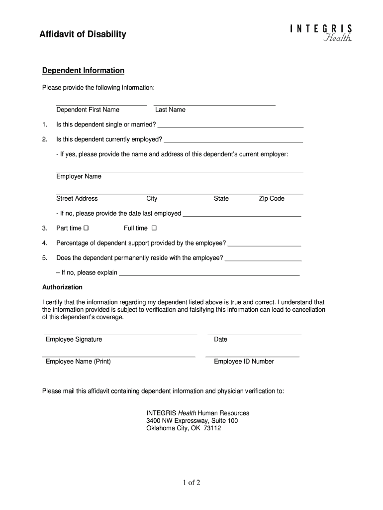 Fillable Online Dependent Disability Affidavit Fax Email Print - pdfFiller