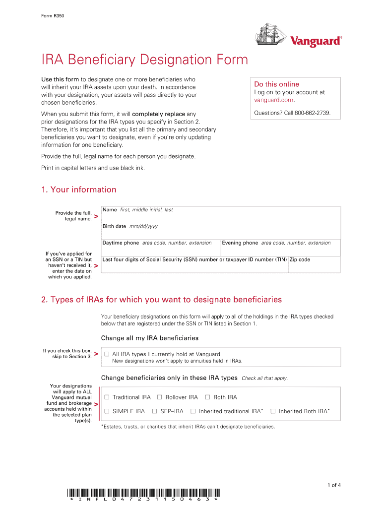 Fillable Online For designating beneficiaries for your Vanguard IRA Fax ...
