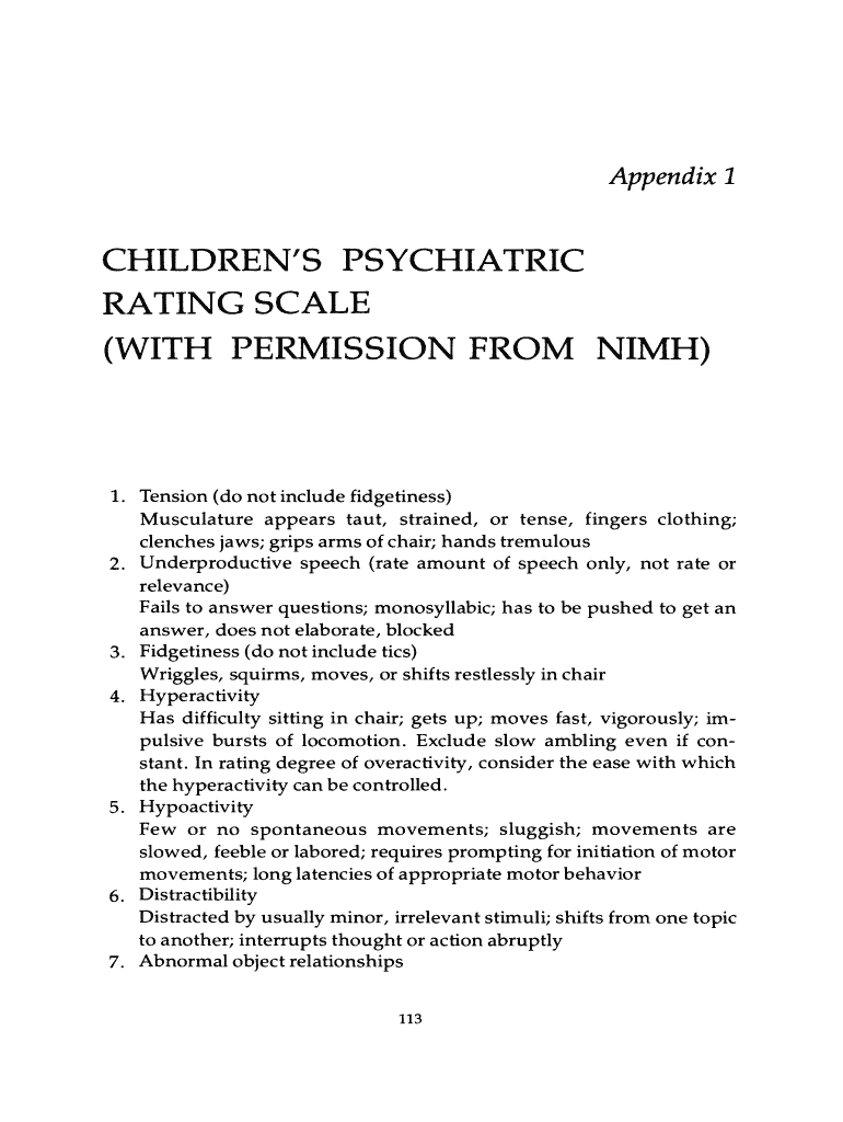 Fillable Online CHILDREN'S PSYCHIATRIC RATING SCALE (WITH PERMISSION ...