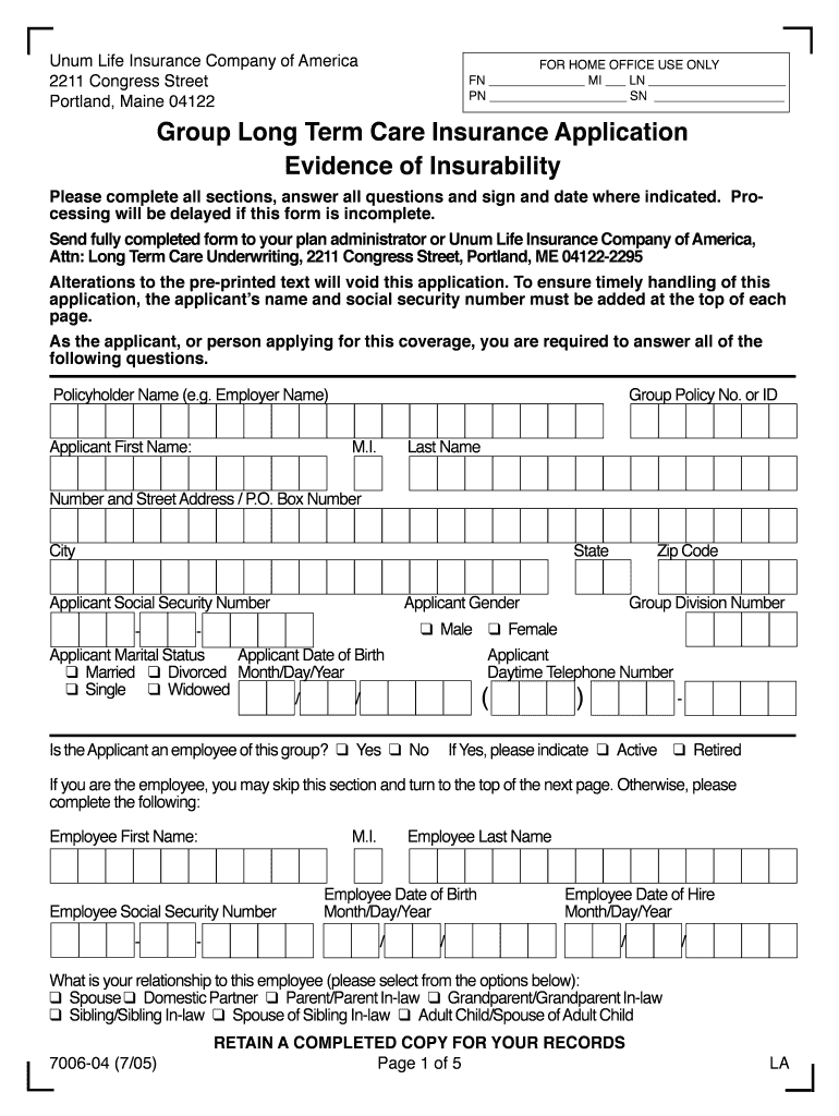 Fillable Online Fillable Online Group Long Term Care Insurance ...