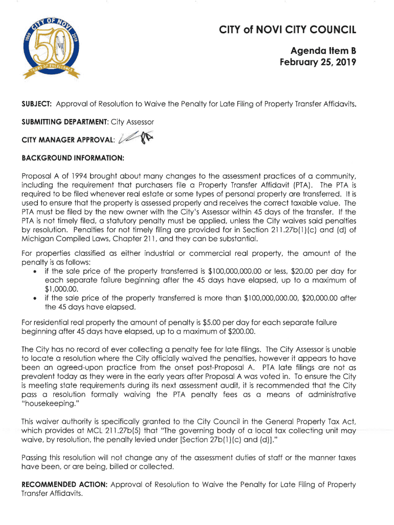 Fillable Online City Council Agenda - February 25, 2019 - Consent B ...