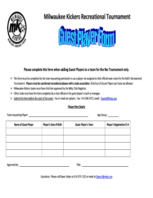 Fillable Online Rec Tourney Guest Player Form Fax Email Print - pdfFiller