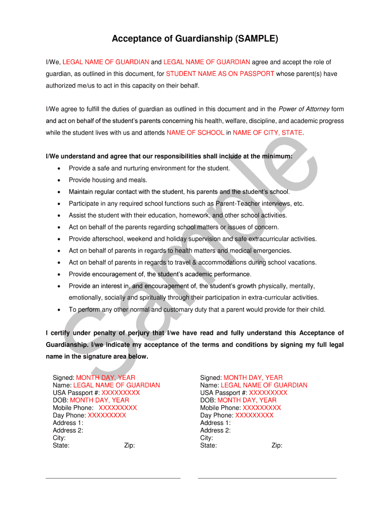 Fillable Online Duties and Responsibilities of a Guardian legal ...