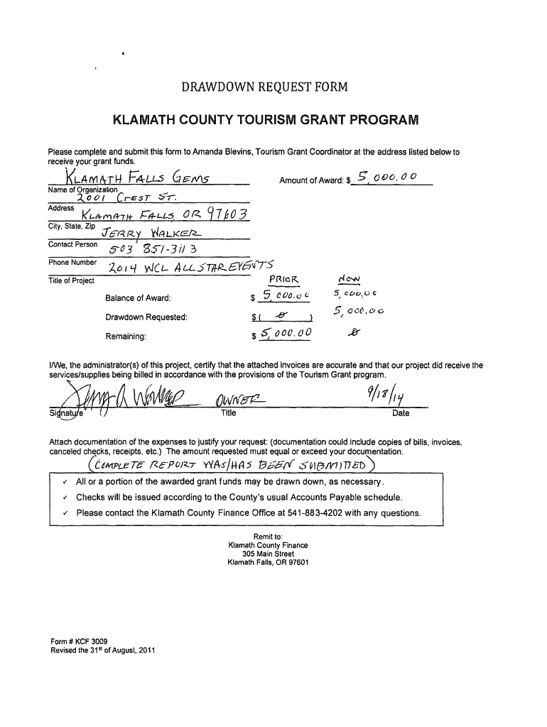 Fillable Online sheriff klamathcounty DRAWDOWN REQUEST FORM ...