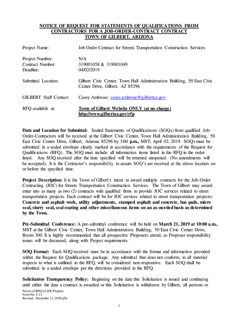 Fillable Online notice of request for statements of qualifications from contractors for ... Fax ...