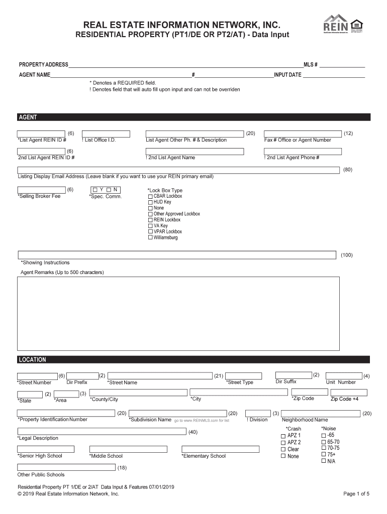 Fillable Online RESIDENTIAL PROPERTY (PT1/DE OR PT2/AT) - Data Input ...