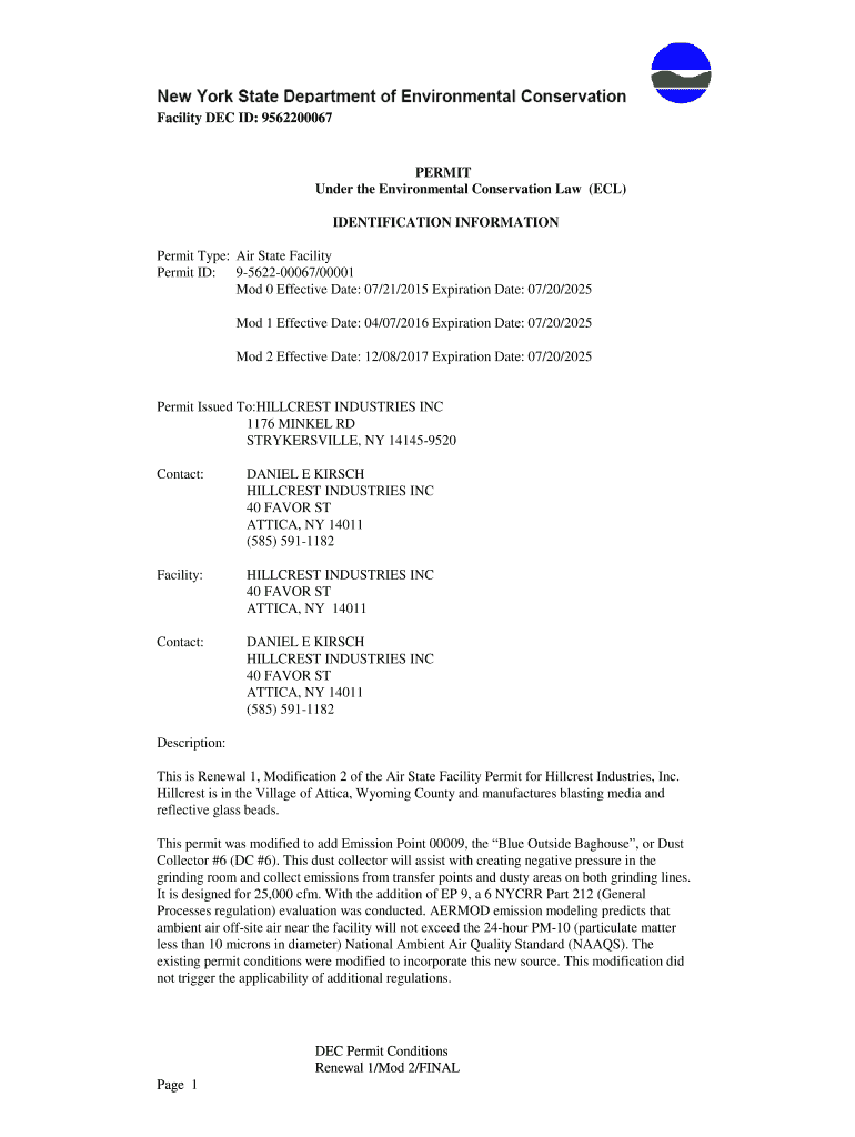 Fillable Online Facility DEC ID: 9562200067 DEC Permit Conditions ...