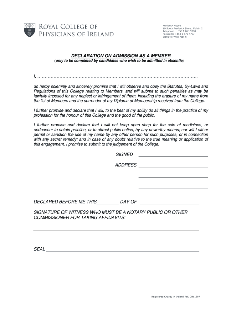 Fillable Online Declaration on Admission as a Member Form Fax Email ...