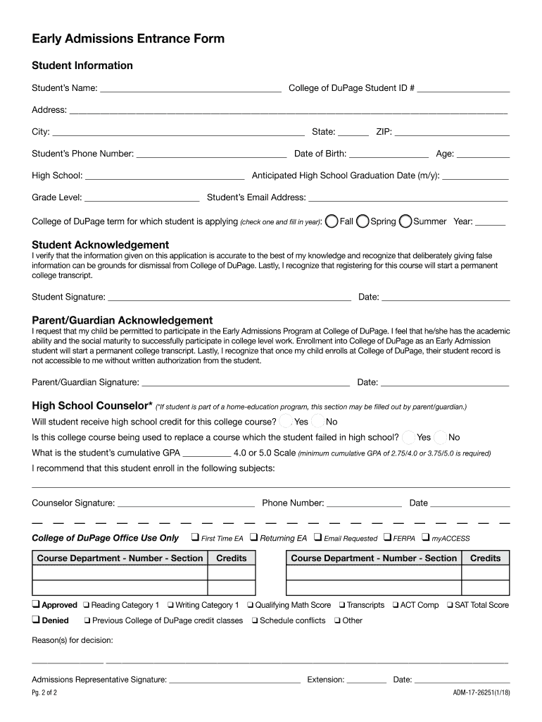 Fillable Online Admissions and Outreach Office Early Admissions ...