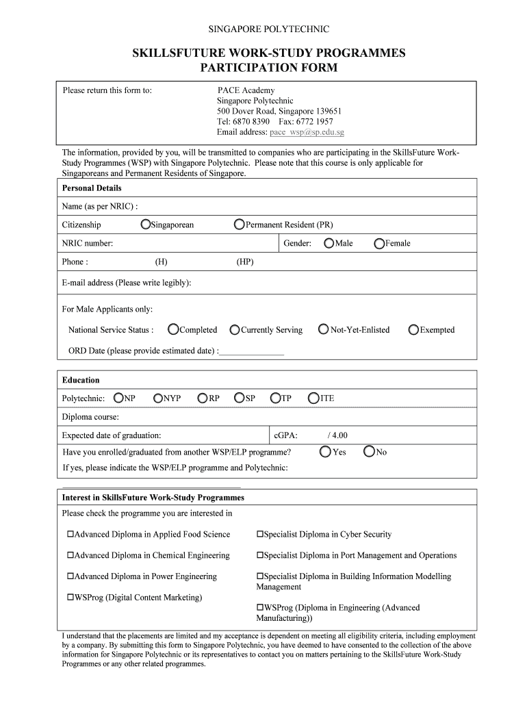 Fillable Online SKILLSFUTURE WORK-STUDY PROGRAMMES PARTICIPATION FORM ...