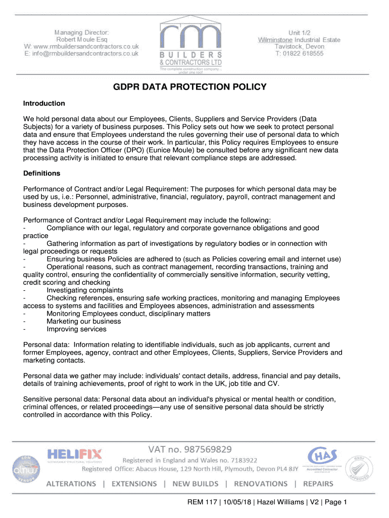 Fillable Online UK Data Protection Policy - Forms, Templates, Charts ...