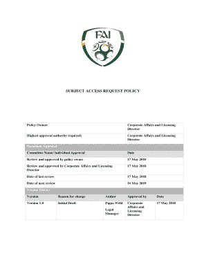 Fillable Online SUBJECT ACCESS REQUEST POLICY - fai.ie Fax Email Print ...
