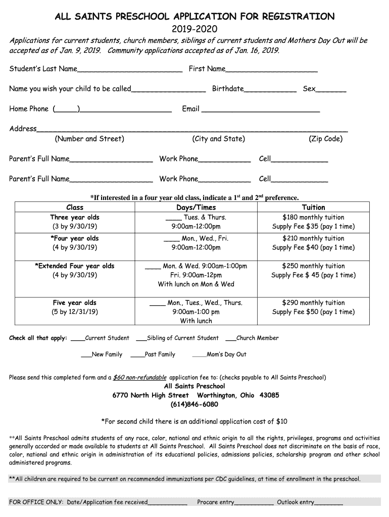 Fillable Online ALL SAINTS PRESCHOOL REGISTRATION FORM Fax Email Print ...