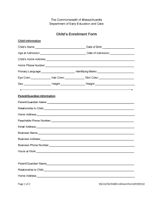Fillable Online CHILDS ENROLLMENT FORM Childs Enrollment ? Department of ... Fax Email Print ...