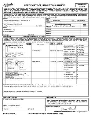 Fillable Online certificate of liability insurance - SOCT.org Fax Email ...