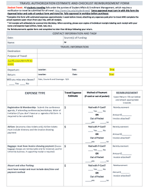 Fillable Online TRAVEL AUTHORIZATION ESTIMATE AND CHECKLIST ...