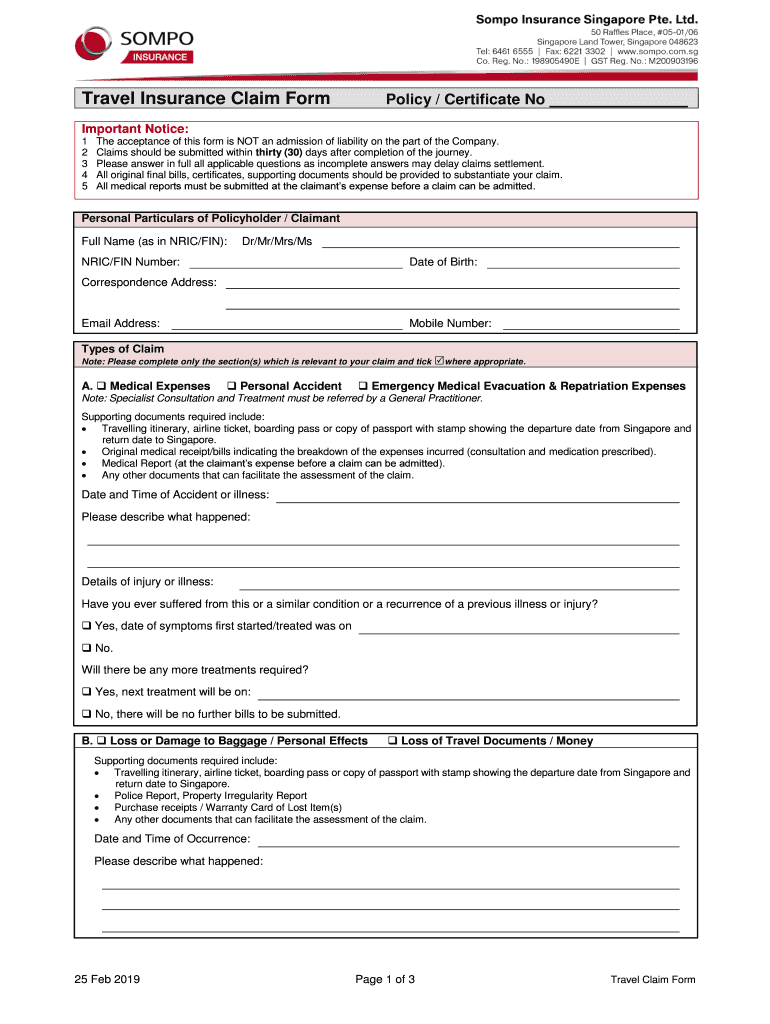 Sompo Claim - Fill Online, Printable, Fillable, Blank | pdfFiller
