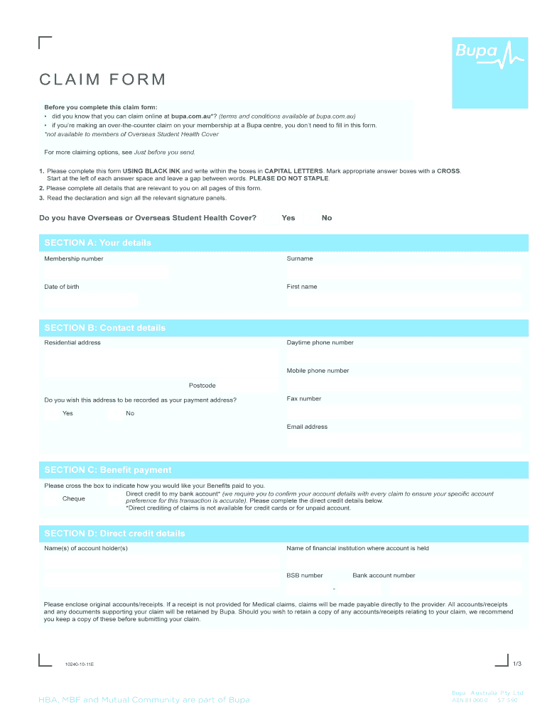 Bupa Medical Claim Form Download at Eileen Crofts blog