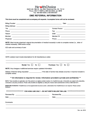 Fillable Online DME Referral Information. DME Referral Information Fax ...
