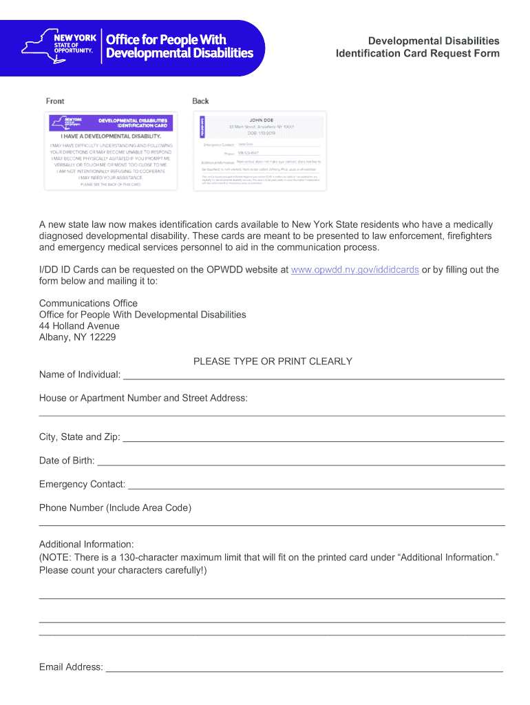 Fillable Online Developmental Disabilities Identification Card Request Form Fax Email Print ...