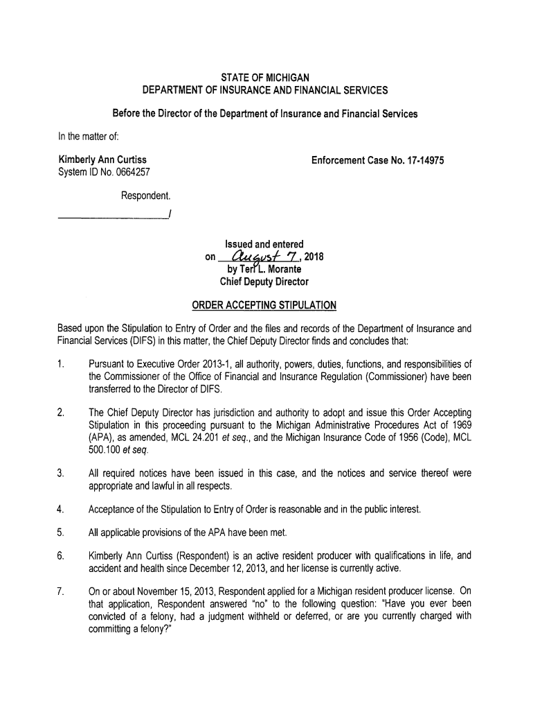 Fillable Online DIFS - Insurance Director's Orders - State of Michigan ...