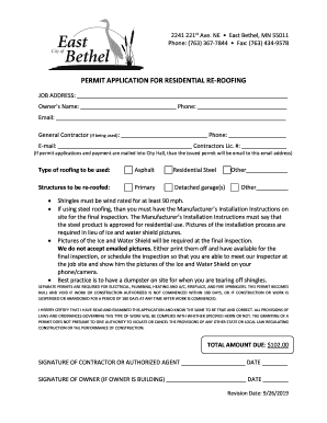 Fillable Online permit application for residential re-roofing - East ...