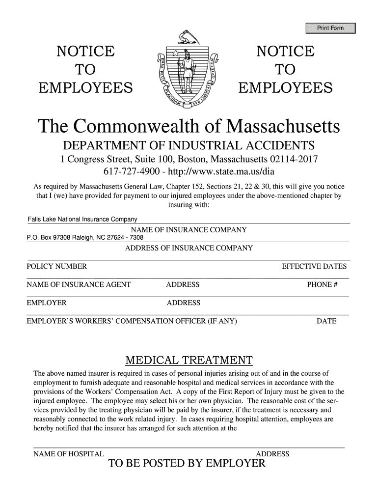 Fillable Online Notice to Employees - Falls Lake Insurance Companies ...