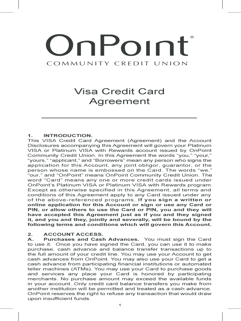 Fillable Online OnPoint Variable Rate Visa Credit Card Agreement Fax ...