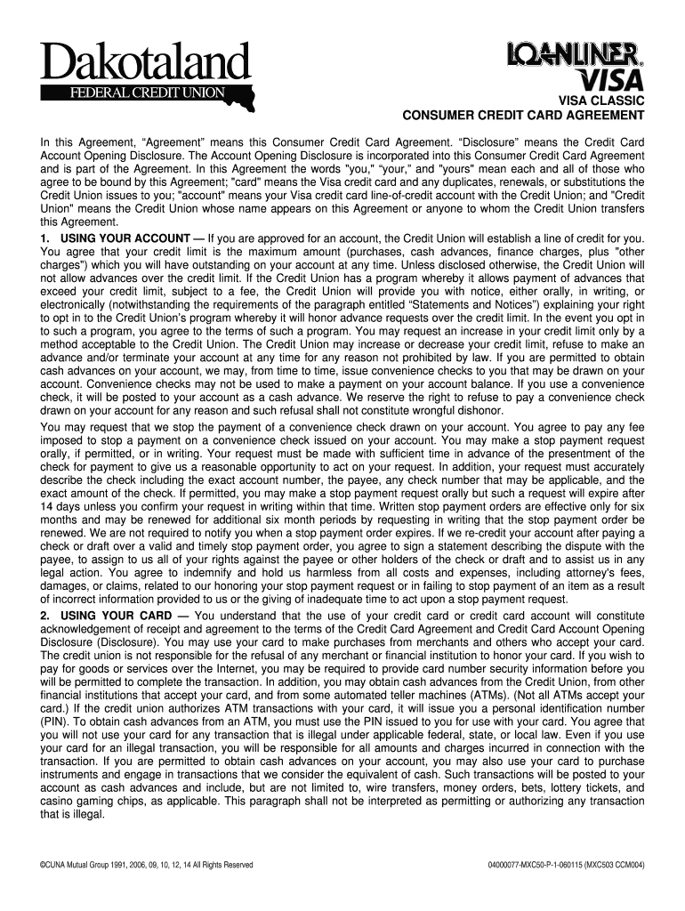 Fillable Online Visa Classic & MasterCard Credit Card Disclosure And ...