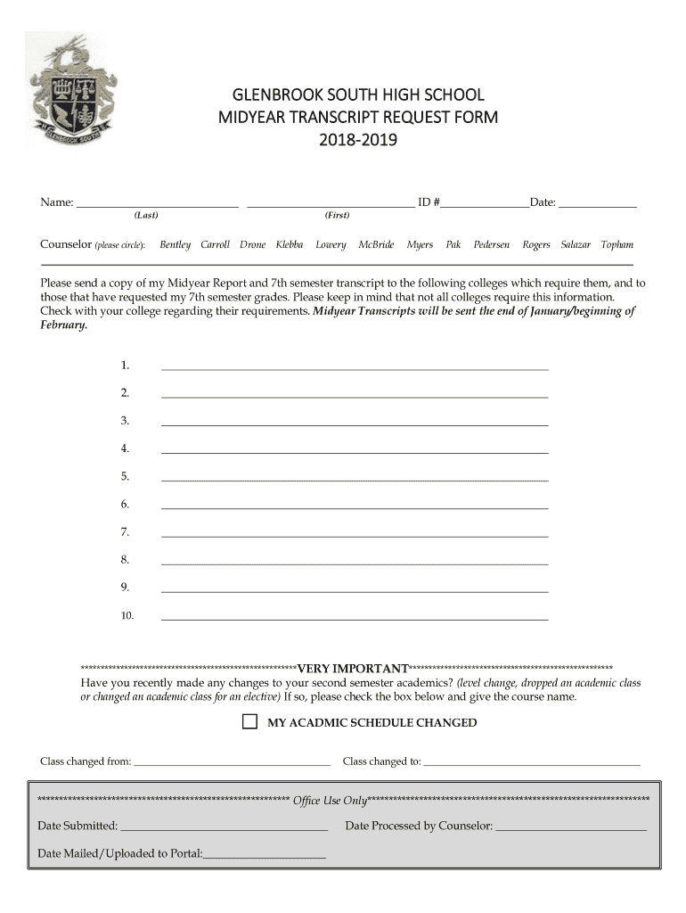 Fillable Online glenbrook south high school midyear transcript request form ... Fax Email Print ...