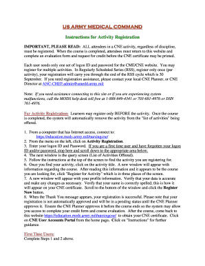 Fillable Online US ARMY MEDICAL COMMAND Instructions for Activity ...
