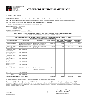 Fillable Online Commercial Lines Declarations Page Fax Email Print ...