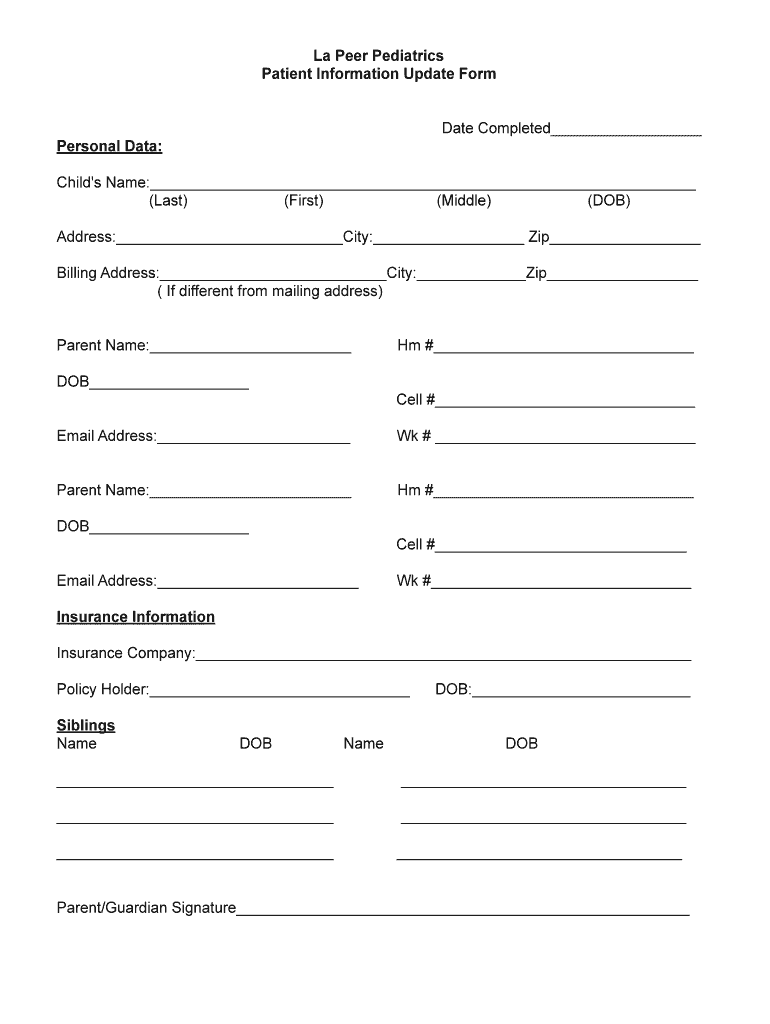 Fillable Online La Peer Pediatrics Patient Information Update Form Fax Email Print - pdfFiller