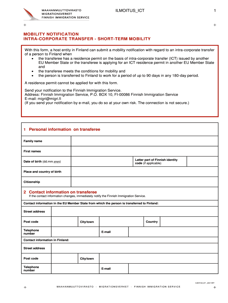 Fillable Online MOBILITY NOTIFICATIONINTRA-CORPORATE TRANSFER - SHORT ...