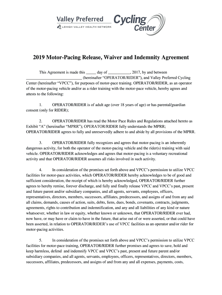 Fillable Online waiver and release of liability, indemnity agreement, and ... Fax Email Print ...