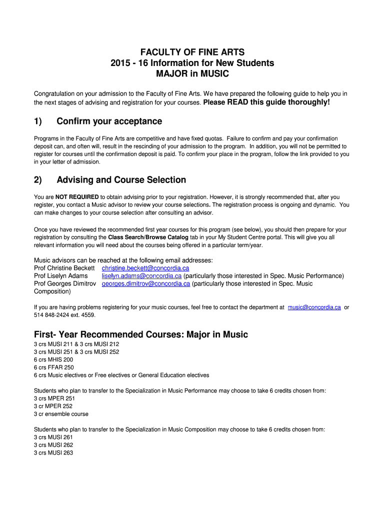 Fillable Online Congratulation on your admission to the Faculty of Fine ...