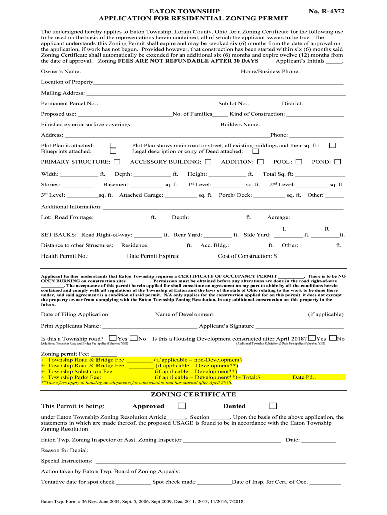 Fillable Online SAMPLE RESIDENTIAL ZONING PERMIT APPLICATION Fax Email ...