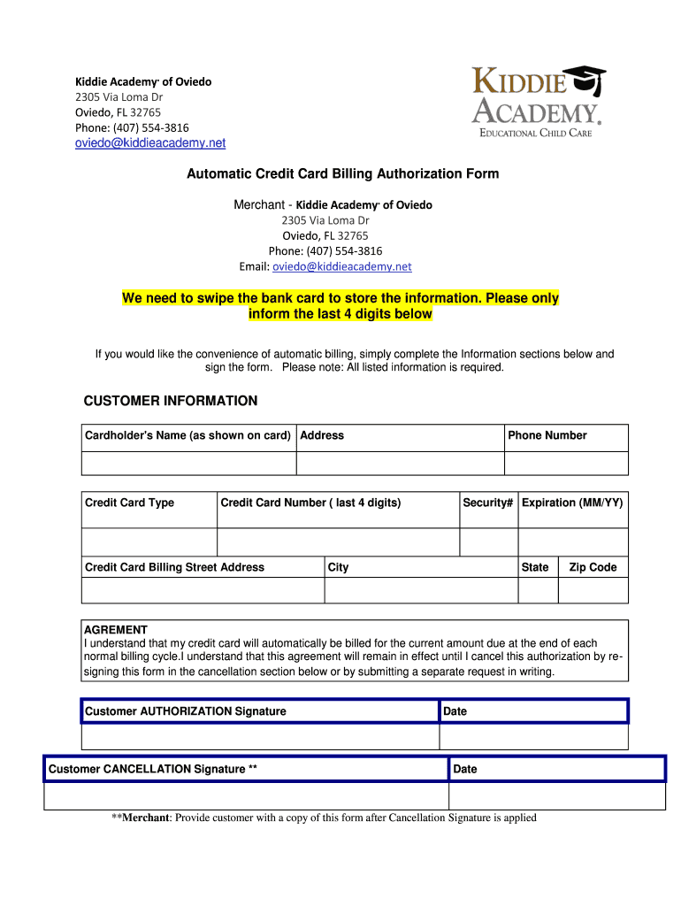 Fillable Online Automatic Credit Card Billing Authorization Form We ...
