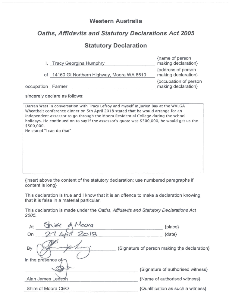 Western Australia Oaths Affidavits Statutory Declarations Act 