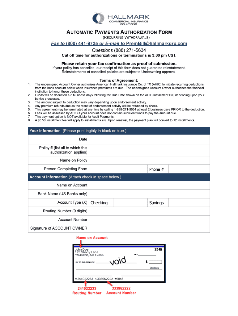 Fillable Online CIS EFT Authorization Form - Hallmark Financial ...