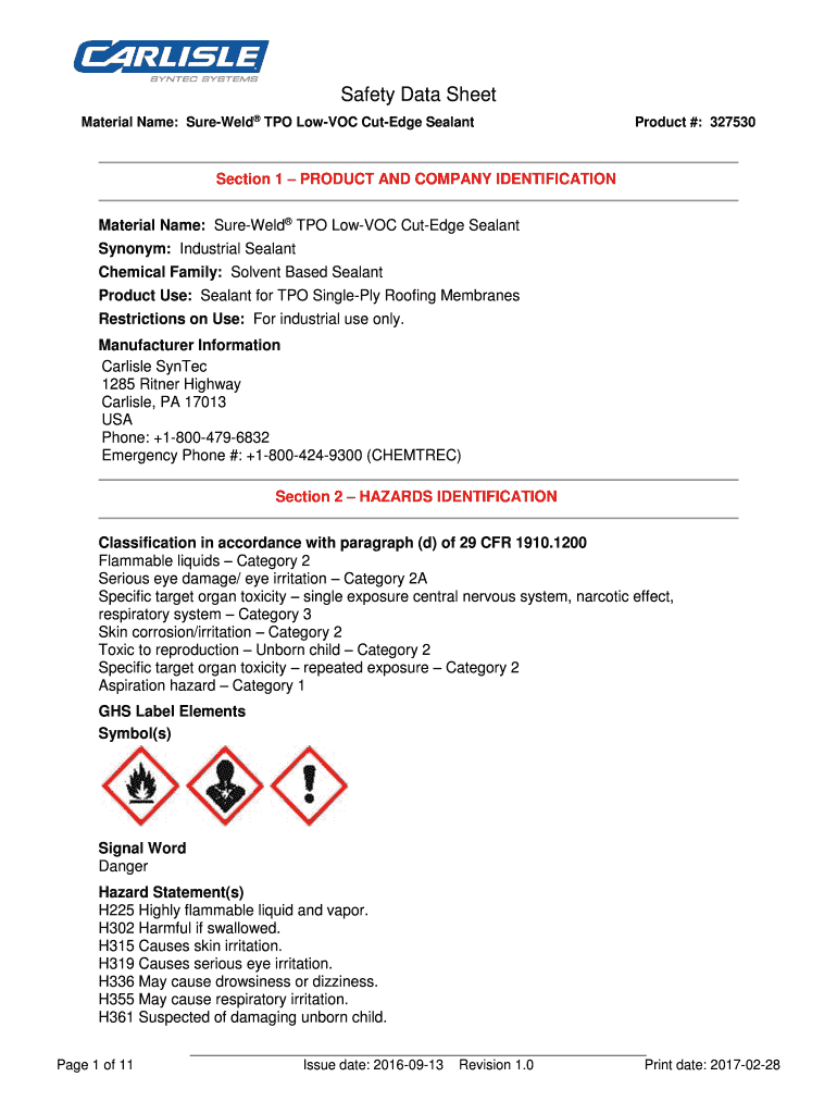 Fillable Online Low-VOC TPO Cut-Edge Sealant Product Data Sheet (PDS ...