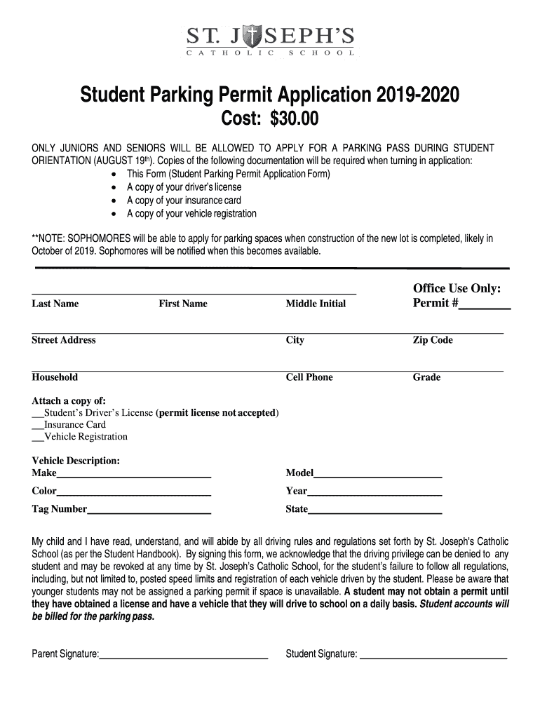 Fillable Online Student Parking Permit Application 2019-2020 Fax Email ...