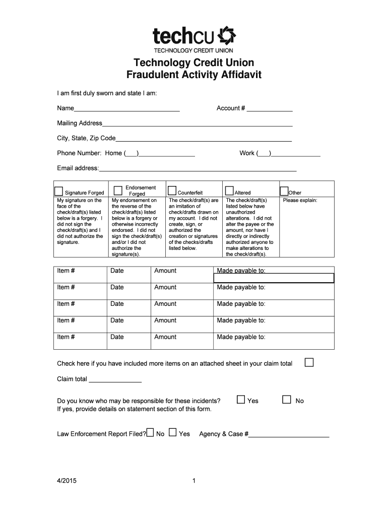 Fillable Online Fraudulent activity affidavit Fax Email Print - pdfFiller