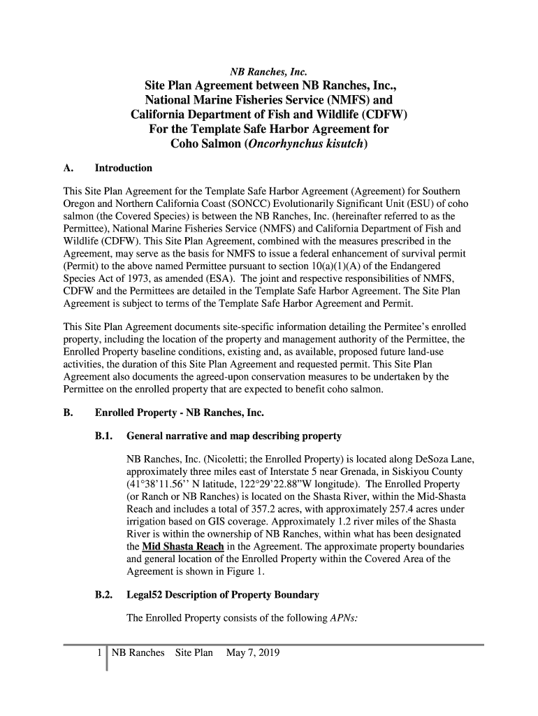 Fillable Online site plan agreement for template safe harbor agreement ...