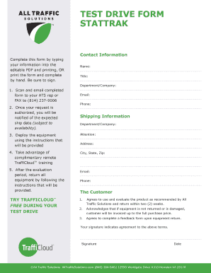 Fillable Online TEST DRIVE FORM STATTRAK - alltrafficsolutions.com Fax ...